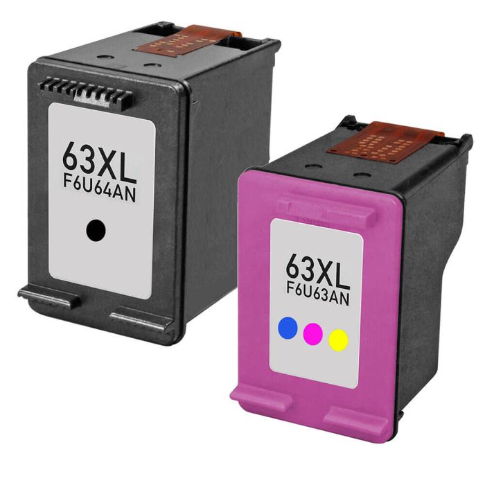 HP 63XL - F6U64AN (Black) & F6U63AN (Color) Compatible High Yield Ink ...