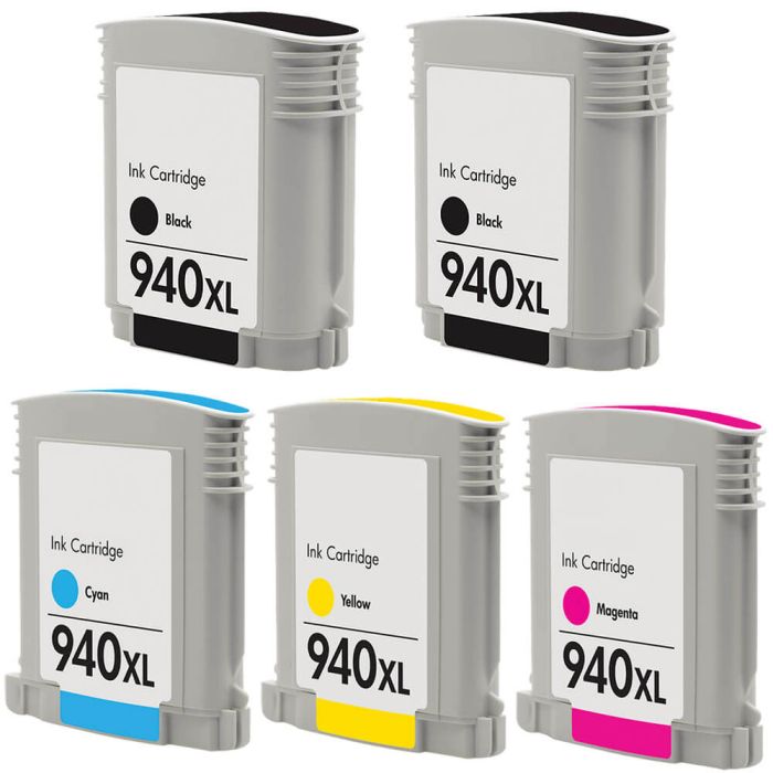 HP 940XL (Compatible) High Yield Ink Cartridges - 5 pack combo